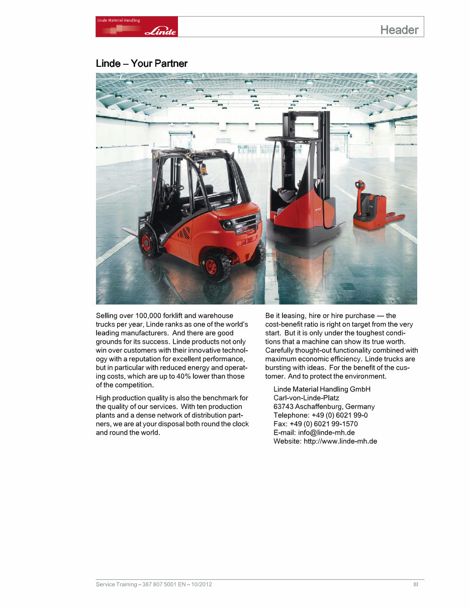 Linde Electric Forklift Truck 387 Series: E20, E25, E30, E35 Service Training Manual
