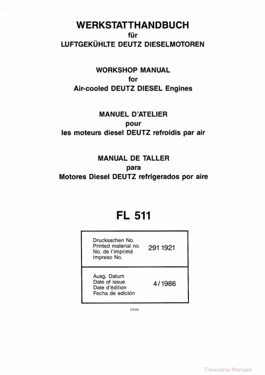 Deutz FL511 F1L511 F2L511 Diesel Engine Complete Workshop Service ...