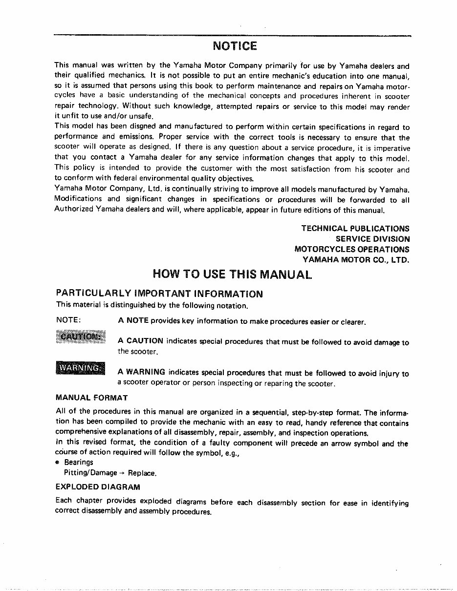 Yamaha SH50, Razz 50 Scooter Workshop Service Manual 1987-2001