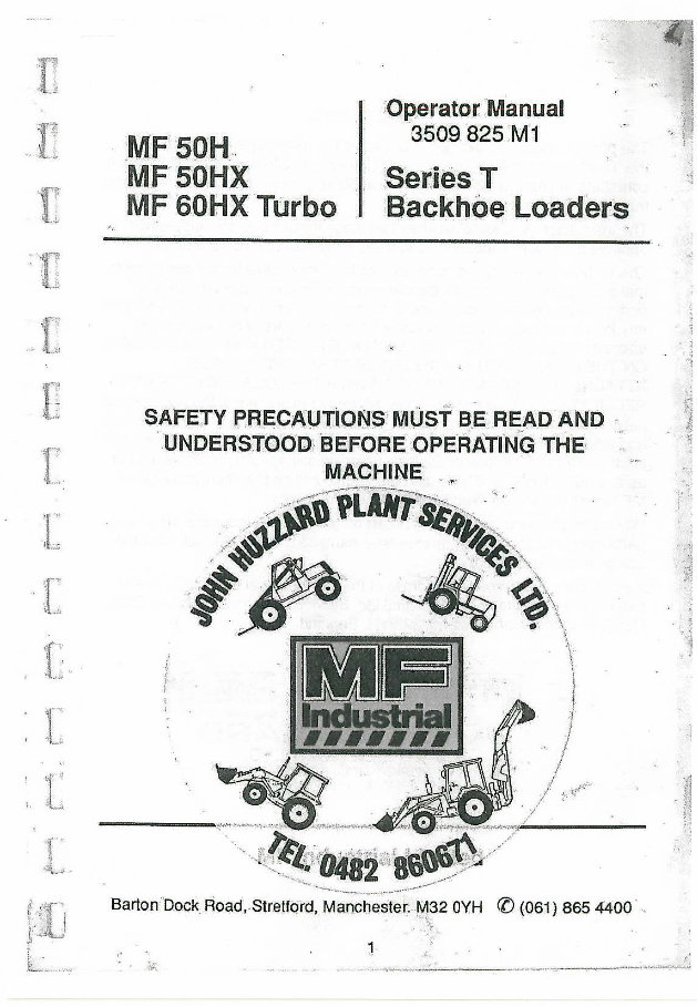 Massey Ferguson MF 50H 50HX 60HX Turbo Series T Backhoe Loader Operator Maintenance Service ...