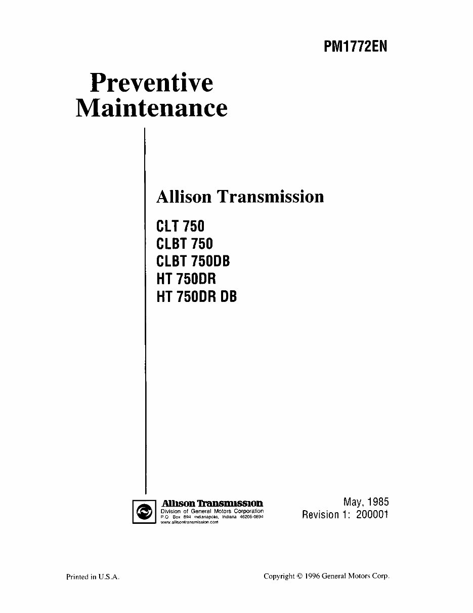 ALLISON Transmission HT 750DR Full Service Repair Manual