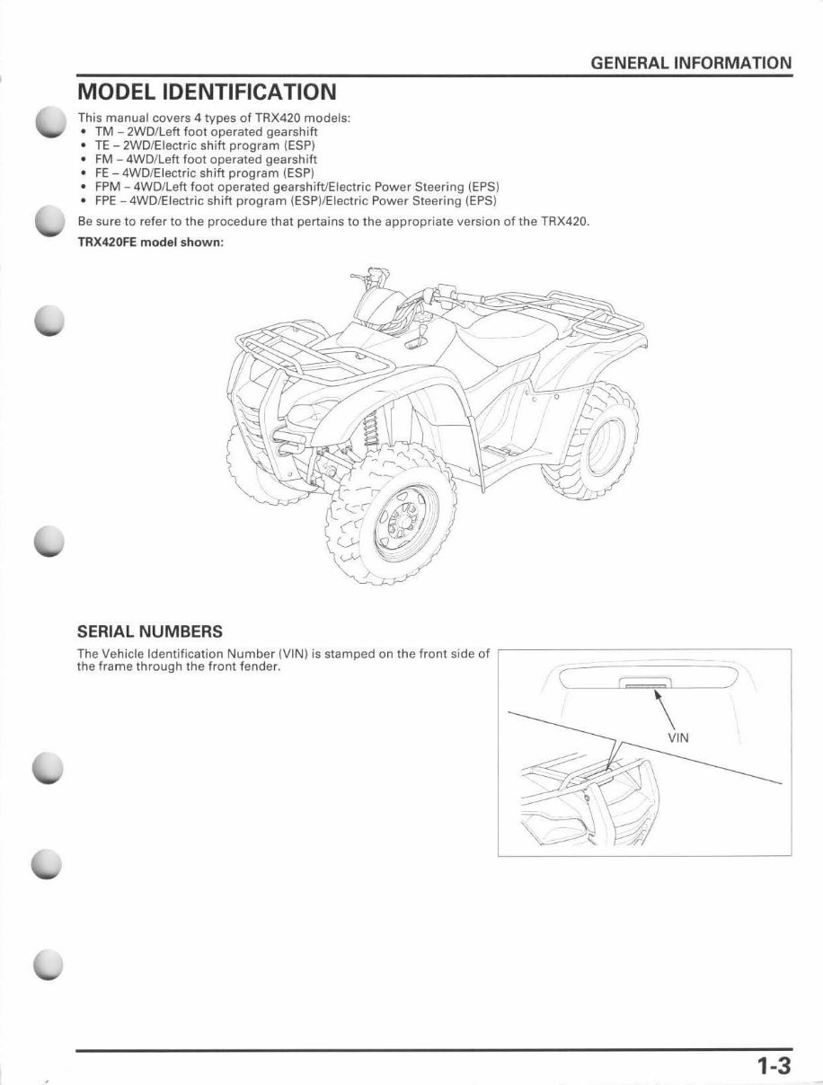HONDA TRX420 / TRX420FE / TRX420FM / TRX420TE / TRX420TM / TRX420FPE ...