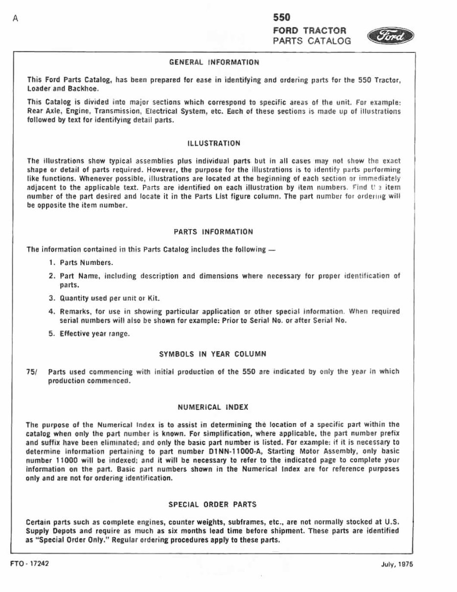 Ford 550 Illustrated Master Parts List Manual Tractor Loader Backhoe TLB