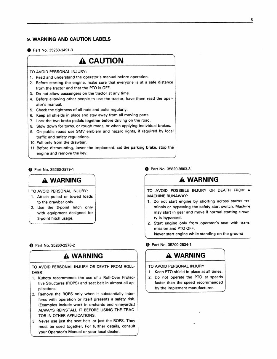 KUBOTA L2650 L2950 L3450 L3650 Tractor Operators Manual