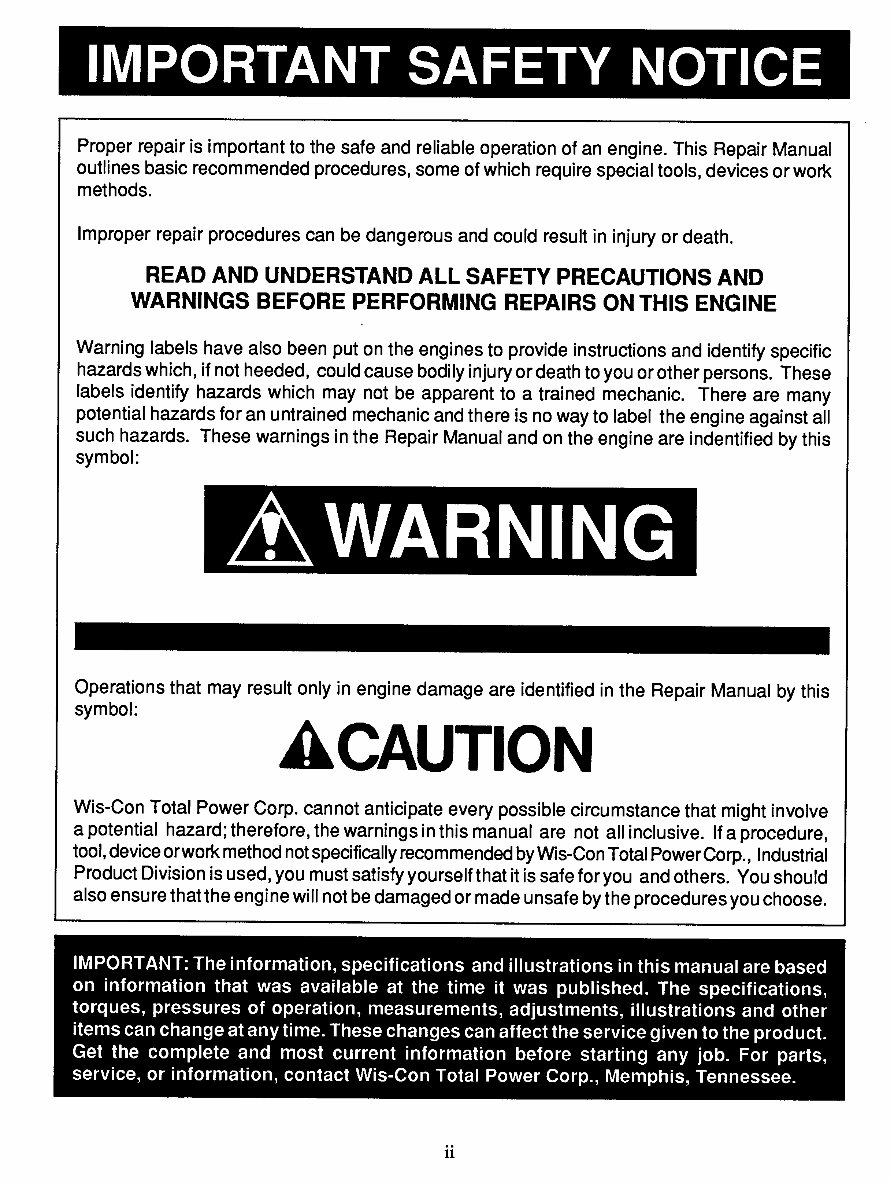 Wisconsin TJD THD TH W2-880 Engine Full Service & Repair Manual