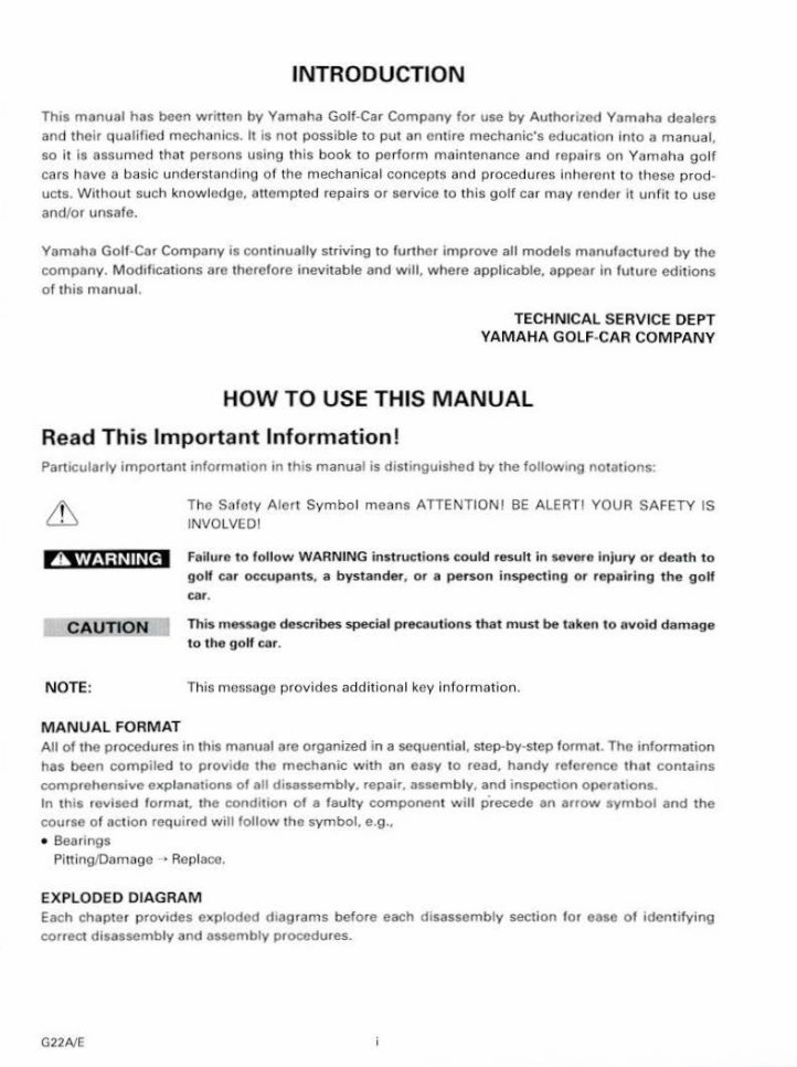 2003 Yamaha G22A, G22E Golf Car Workshop Service Repair Manual