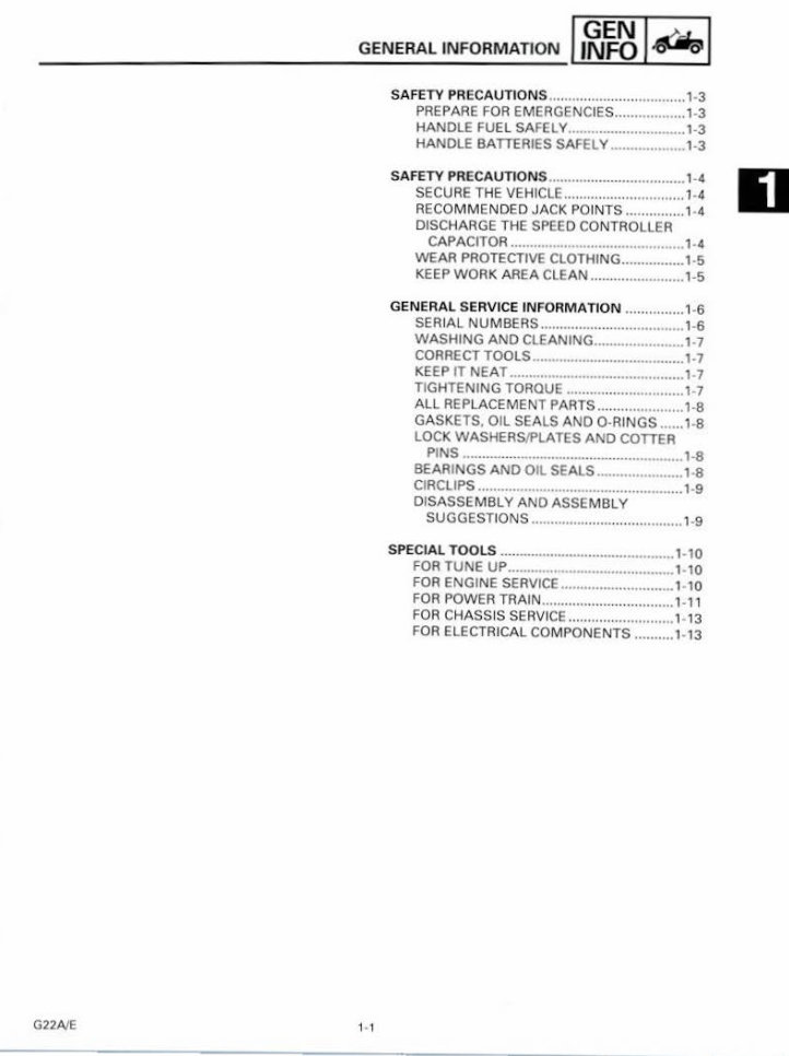 2003 Yamaha G22A, G22E Golf Car Workshop Service Repair Manual