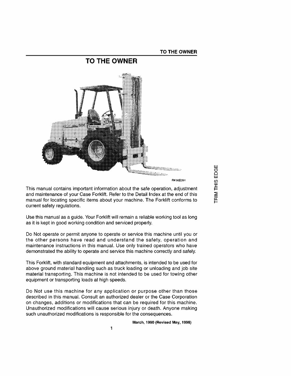 CASE 584E / 585E / 586E Forklift Operators Manual