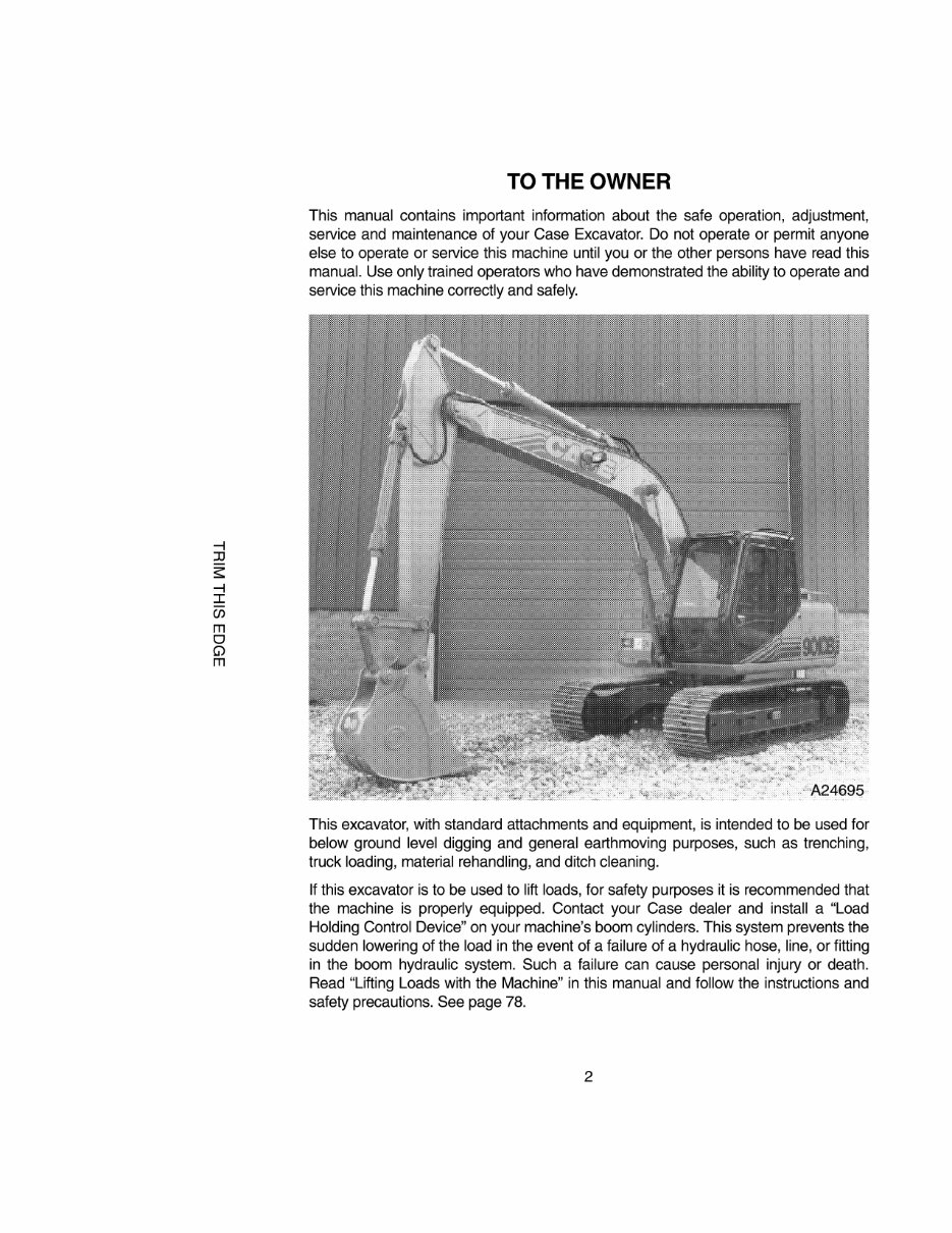 Case 9010B Excavator FACTORY Operators Owner Instruction Manual ...