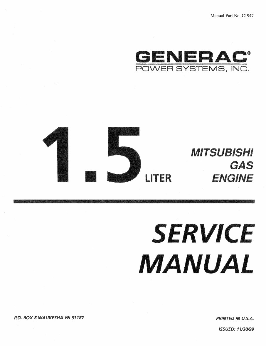 Generac 1.5 Liter Gas Engine Service Repair Manual