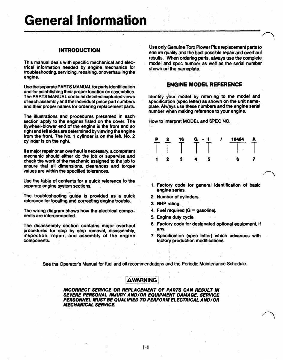 ONAN TORO POWER PLUS P216 18 20 24 EngineS Workshop Manual