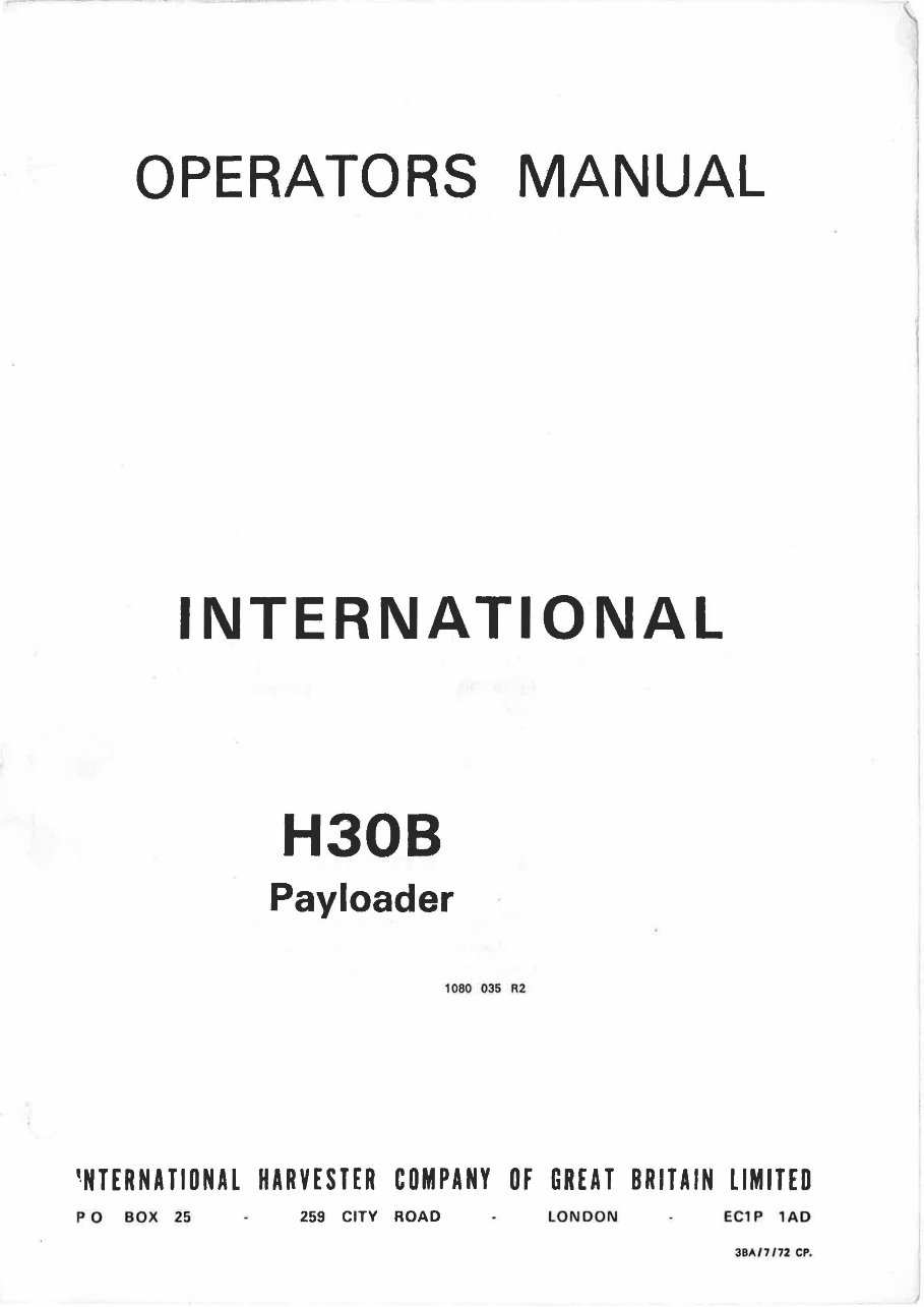 IH Hough H30B H-30B Payloader Operators Instruction Manual - IMPROVED