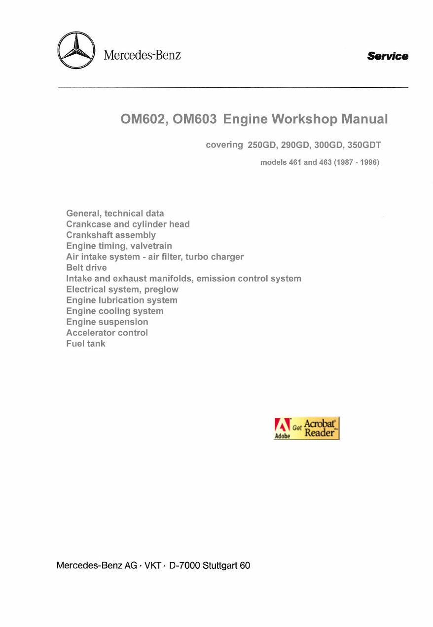 Mercedes Benz om602 om603 Engine Workshop Service Repair Manual
