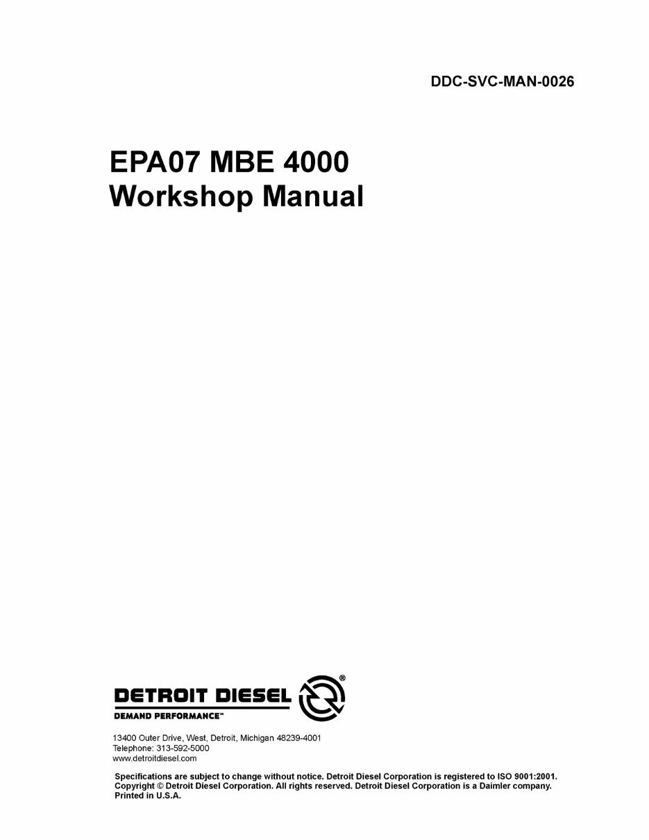Mercedes Benz MBE 4000 engine Workshop Service Repair Manual