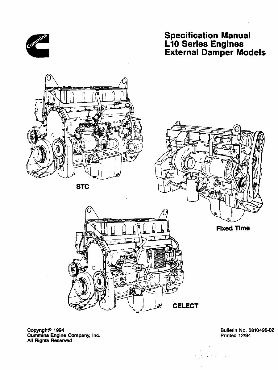 CUMMINS L10 Series EngineS (External Damper Models) SPECIFICATION ...