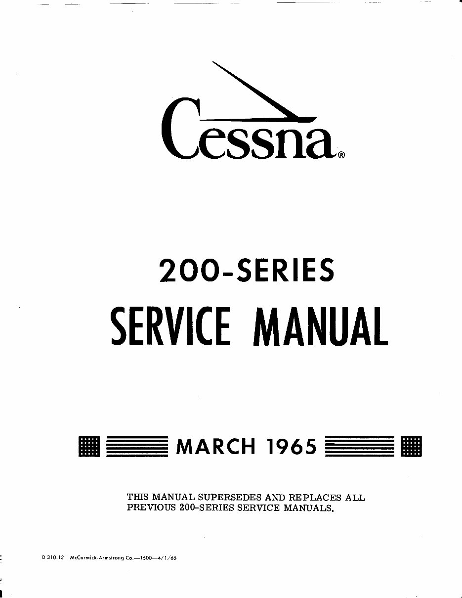 Cessna Service 205, 206, 210 Repair Manual 1960-65 Cessna 200 Series ...