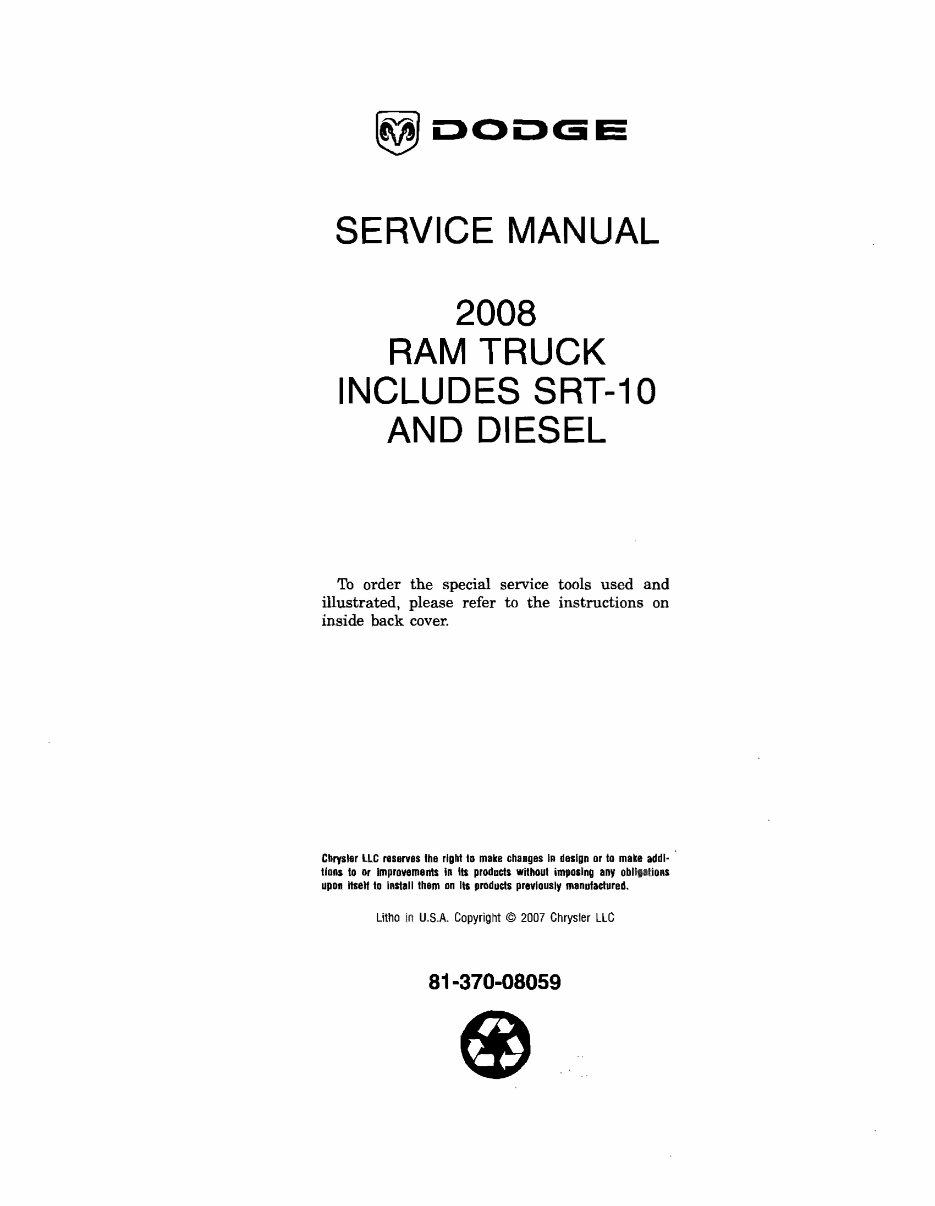 2008 Dodge RAM 2500 Service & Repair Manual Software