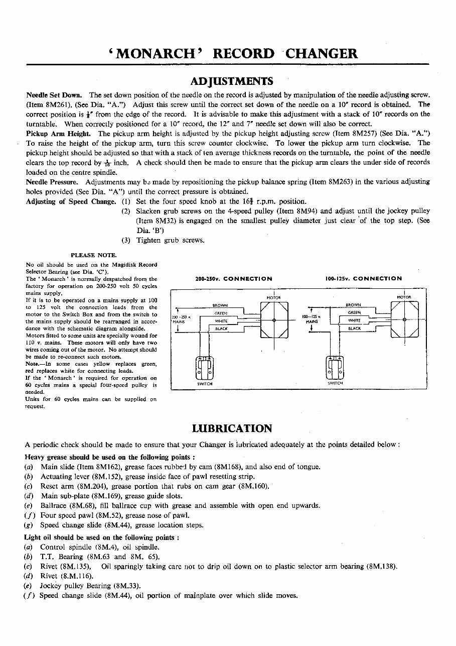 Service Manual BSR MONARCH UA8 RECORD CHANGER