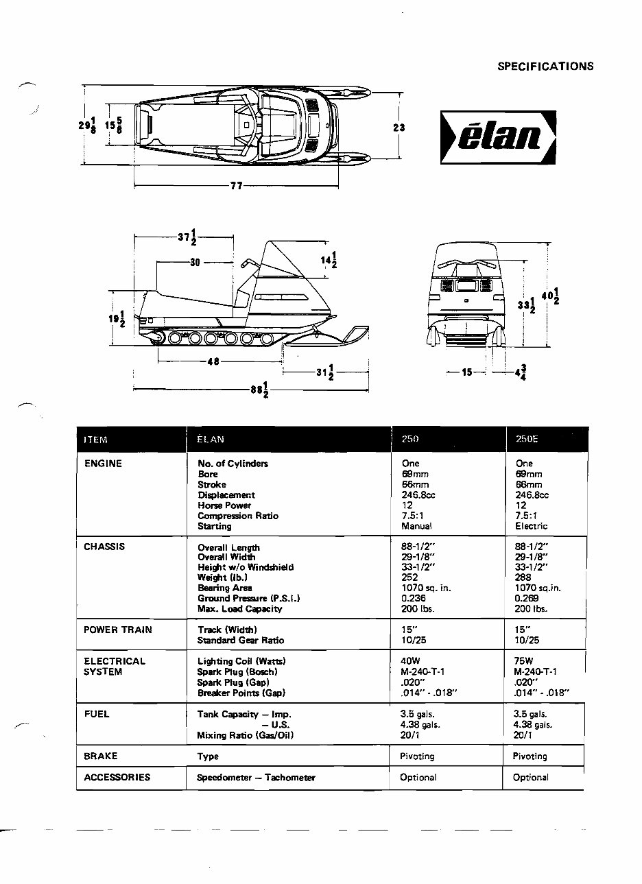 Ski-Doo Elan 250SS 1972-1973 Factory Service & Work Shop Manual