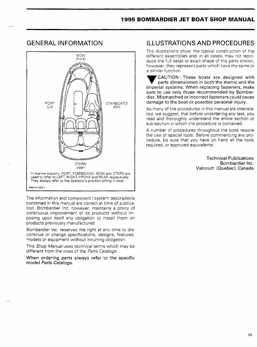 1995 BOMBARDIER SEA-DOO SPEEDSTER 5891 Factory Service & Work Shop Manual