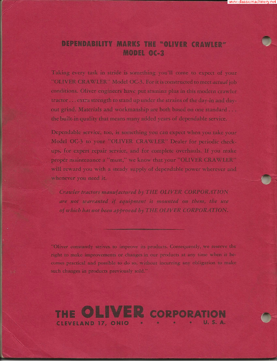 Oliver OC3 OC-3 Crawler Tractor Operator Owner Instruction Manual ...