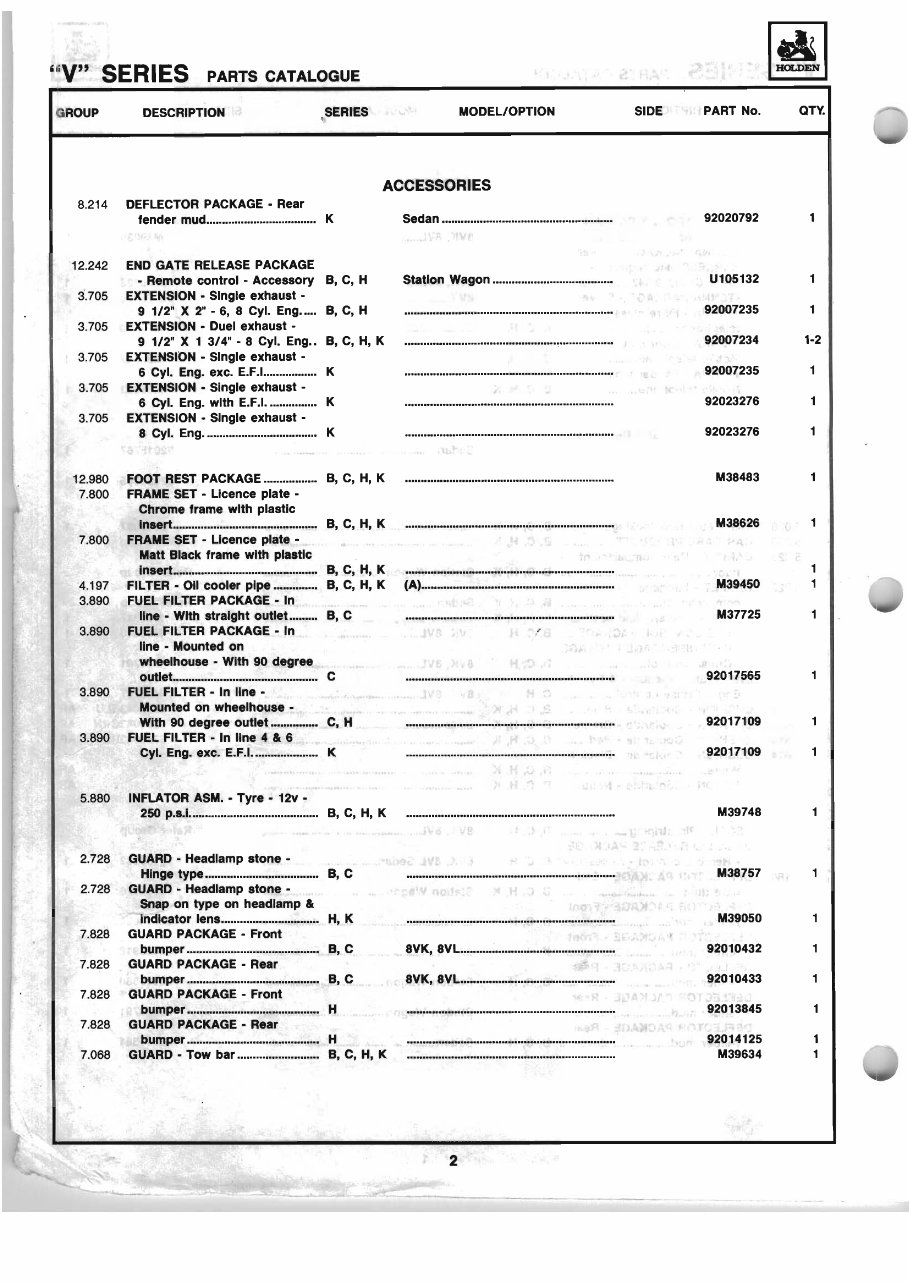 HOLDEN COMMODORE VB VC VH VK Parts BOOK BROCK SS HDT