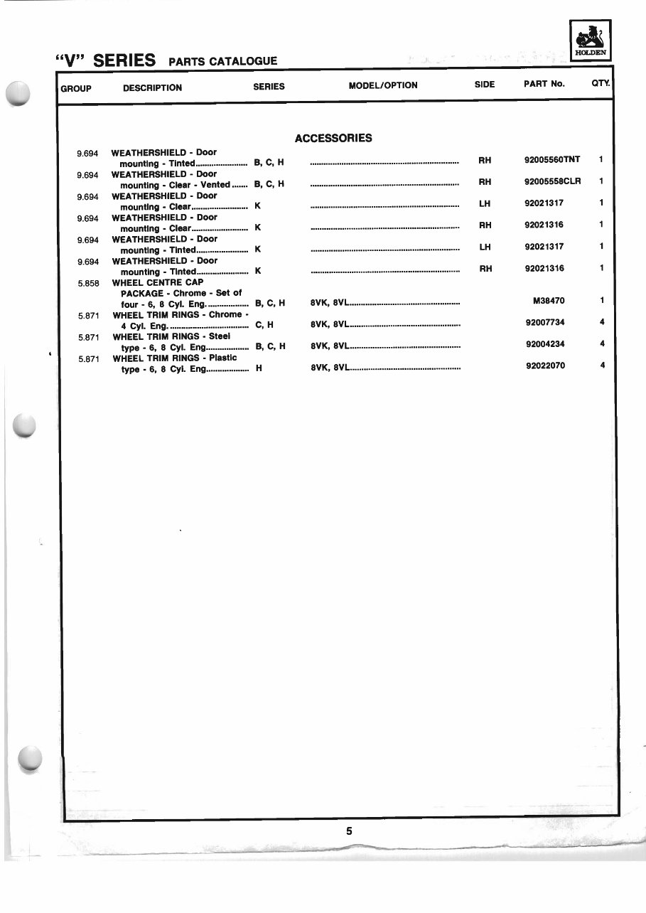 HOLDEN COMMODORE VB VC VH VK Parts BOOK BROCK SS HDT