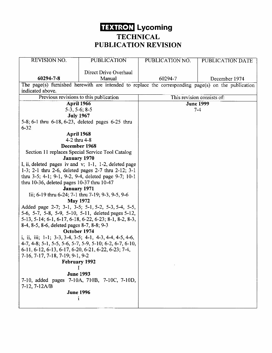 Lycoming Direct Drive Aircraft Engines Overhaul Manual