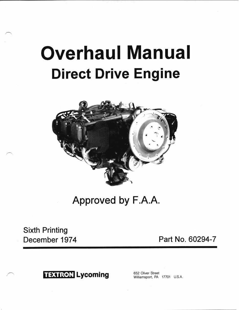 Lycoming Direct Drive Aircraft Engines Overhaul Manual
