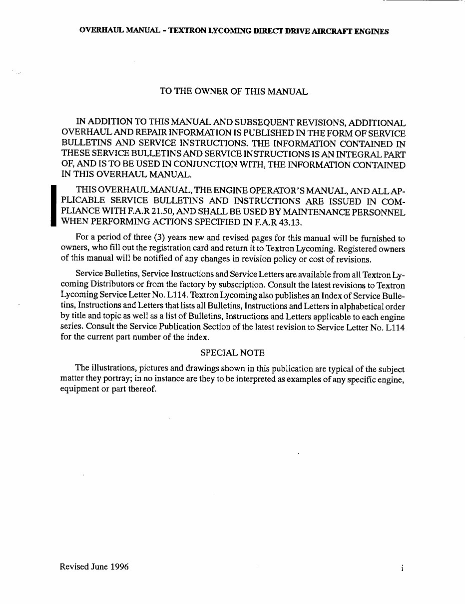 Lycoming Direct Drive Aircraft Engines Overhaul Manual