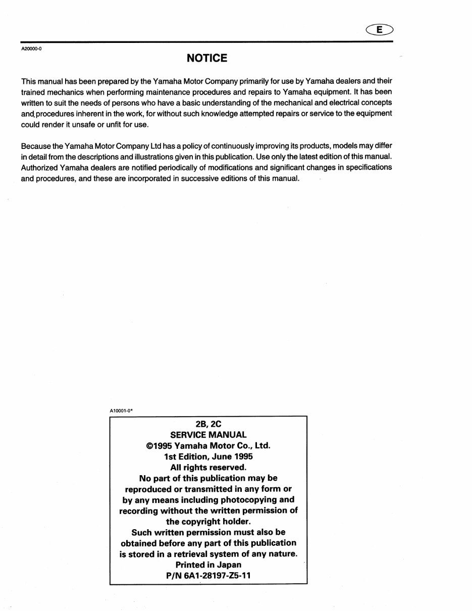 Yamaha Outboard Motor 2B, 2C, 2U Service & Repair Manual