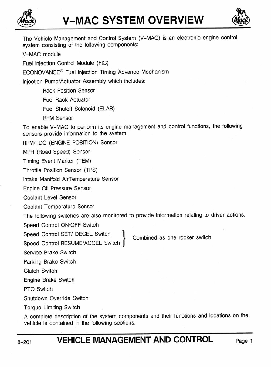 Mack Vmac I, V-Mac 1 Complete Workshop Service Repair Manual