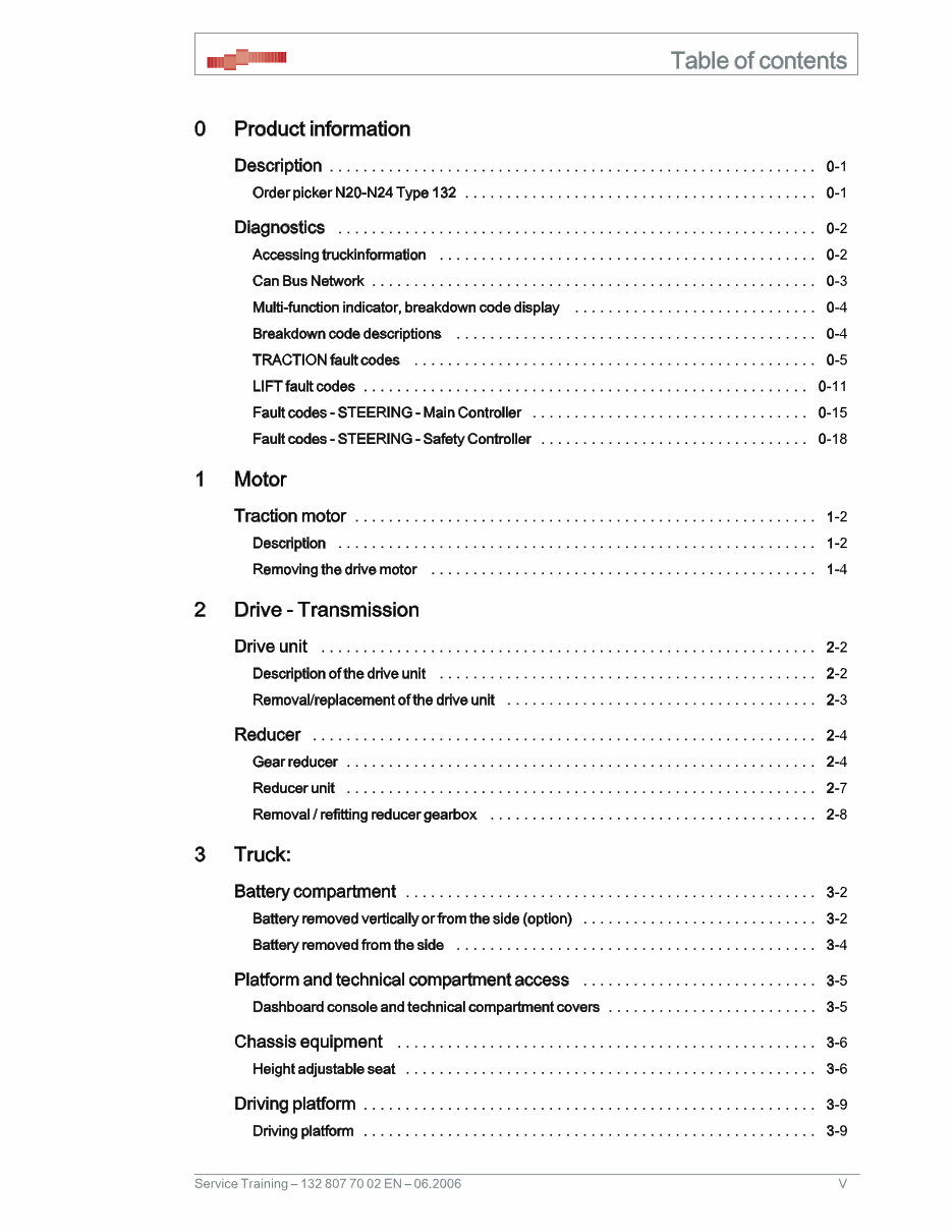 Linde Order Picker Type 132: N20, N24 Service Training (Workshop) Manual