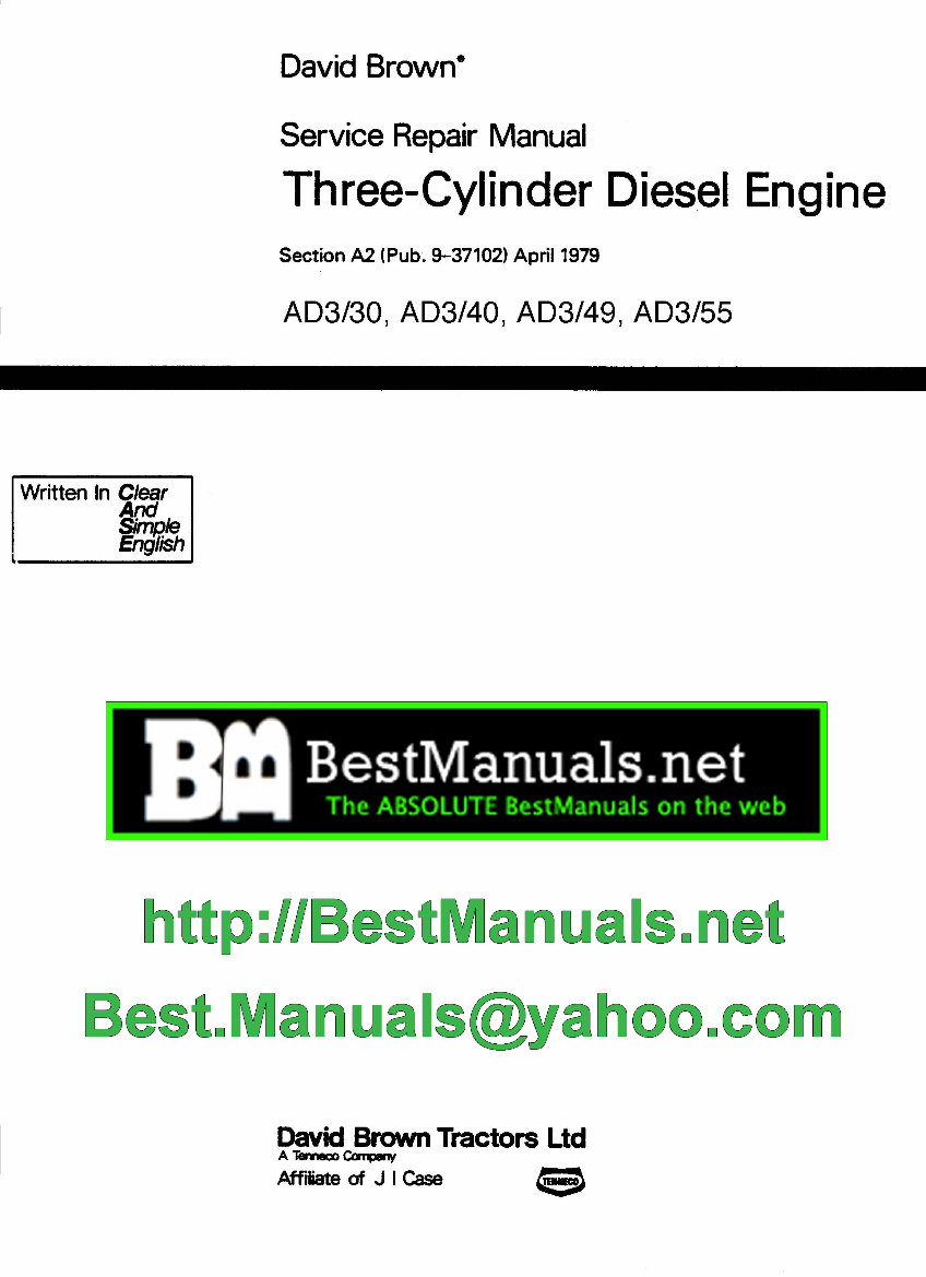 Case David Brown AD3/30 AD3/40 AD3/49 AD3/55 Diesel Engine Service Repair Manual