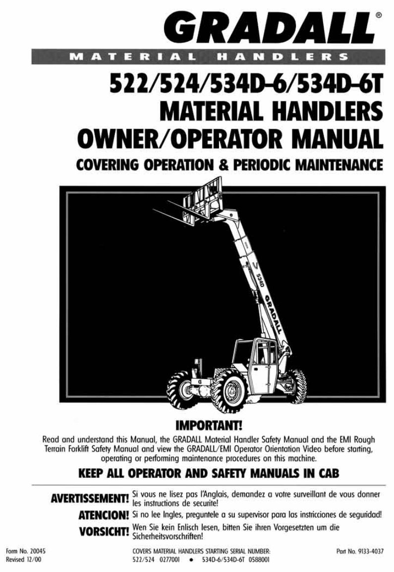 JLG Gradall Telehandlers 522D, 534D-6, 524D, 534D-6T ANSI Service ...