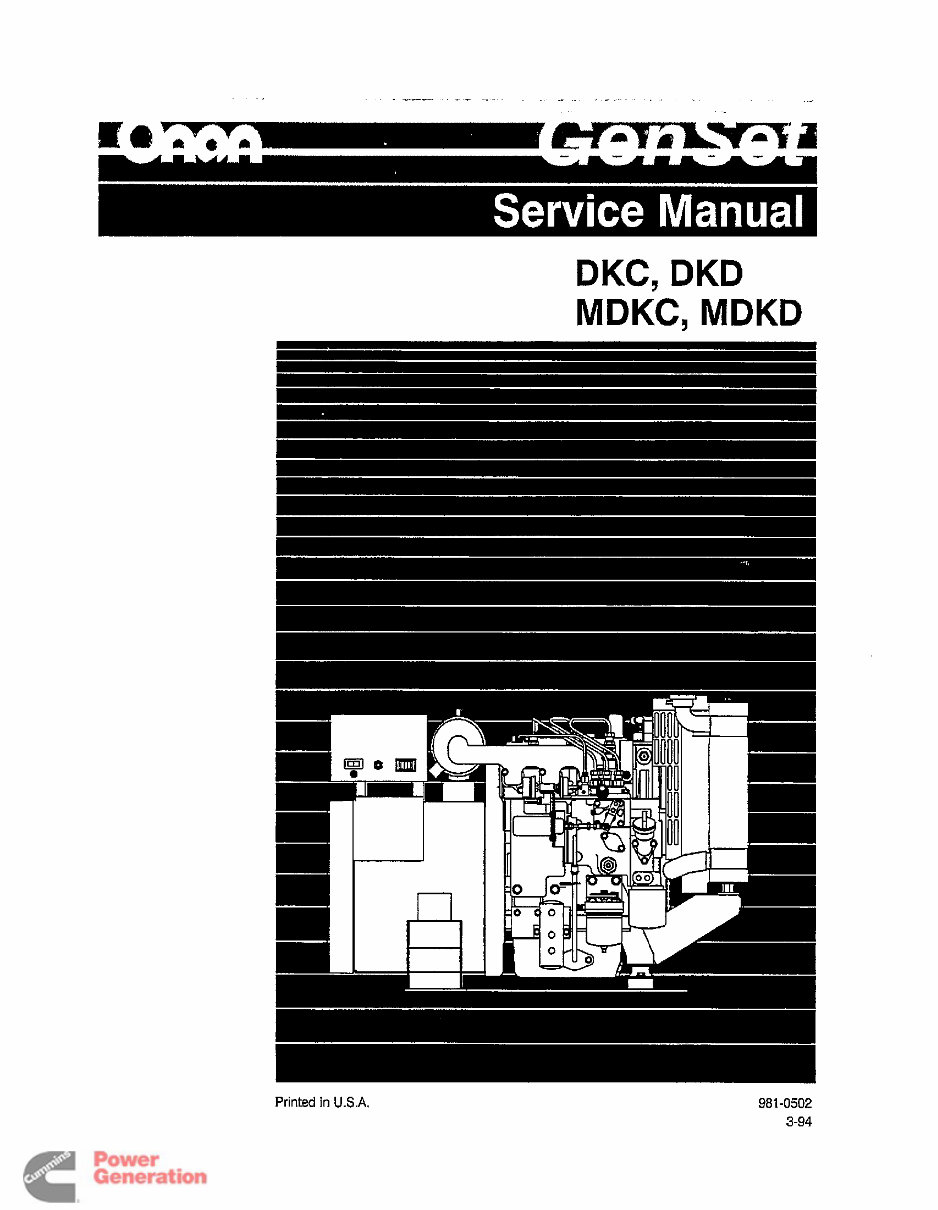 Onan DKC, DKD, MDKC, MDKD Series Generator Set Service Repair Workshop ...