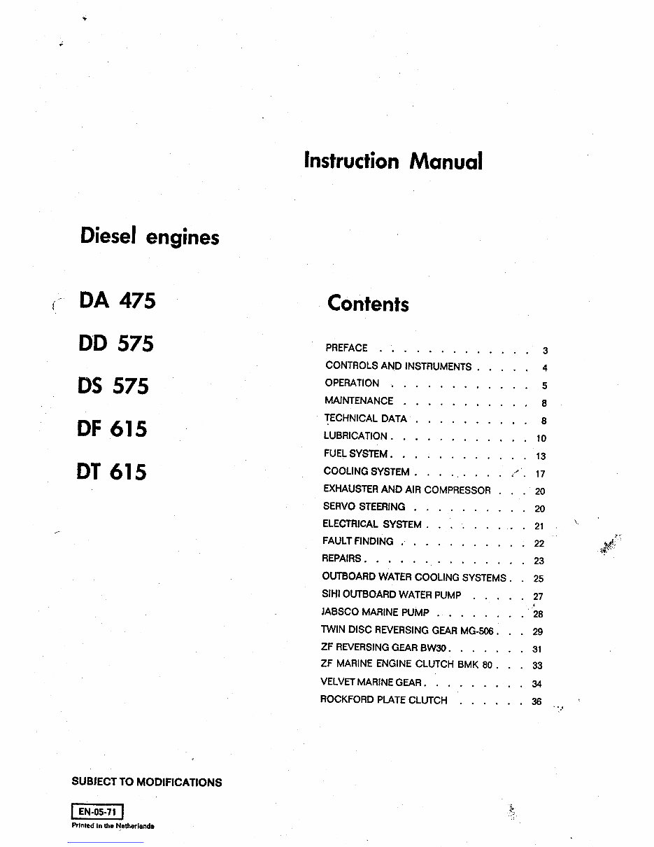 DAF Diesel Engine 575, 615 Series Operators Manual
