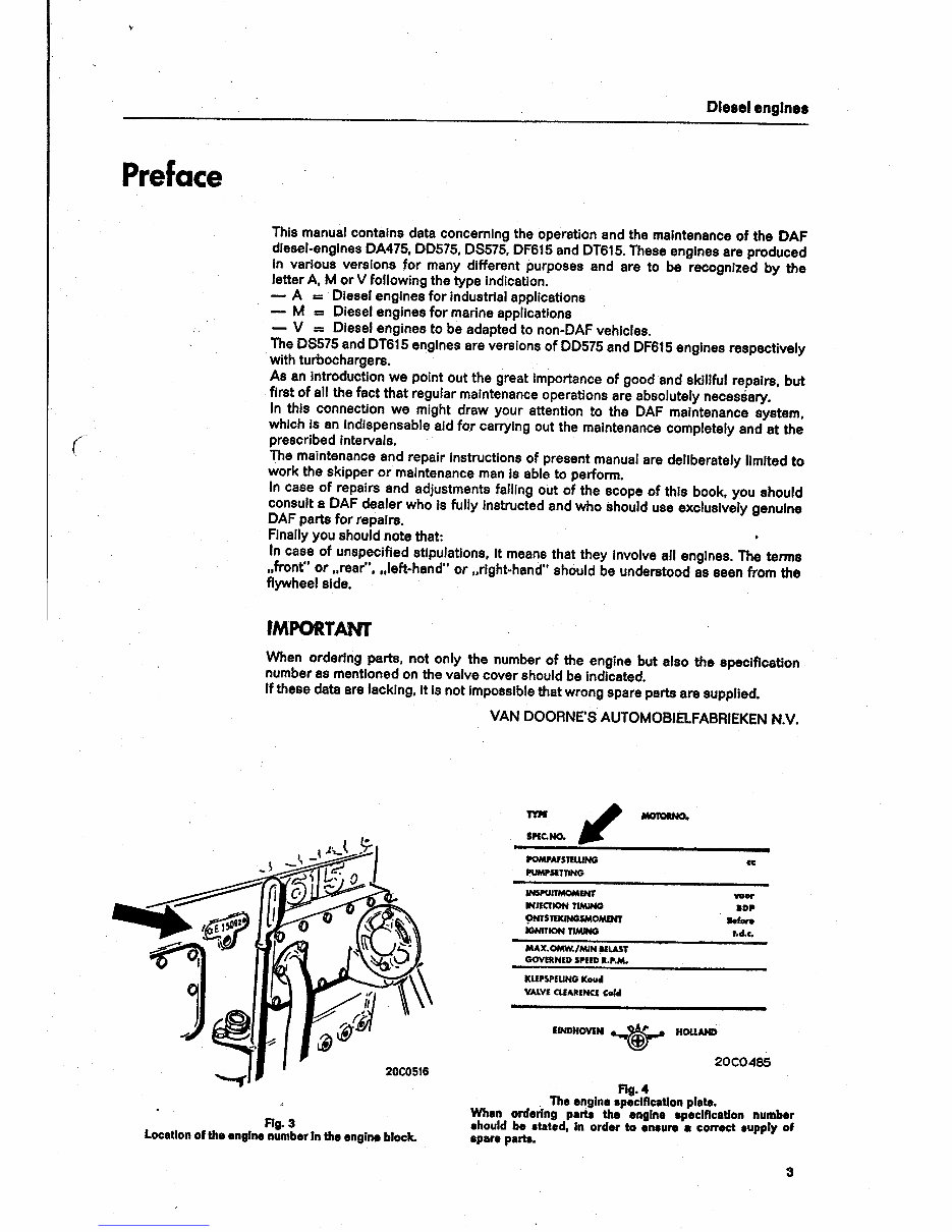 DAF Diesel Engine 575, 615 Series Operators Manual