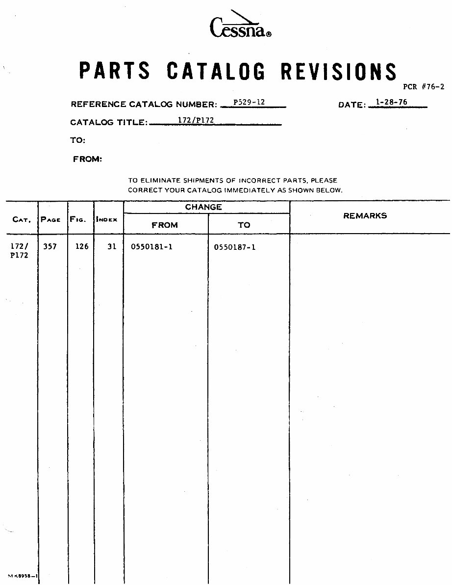 Cessna 172 Illustrated Parts Catalog Manual Book IPC IPL 1963-1974