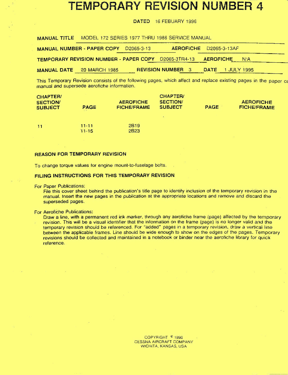 Cessna 172 service maintenance manual 1977 Thru 1986
