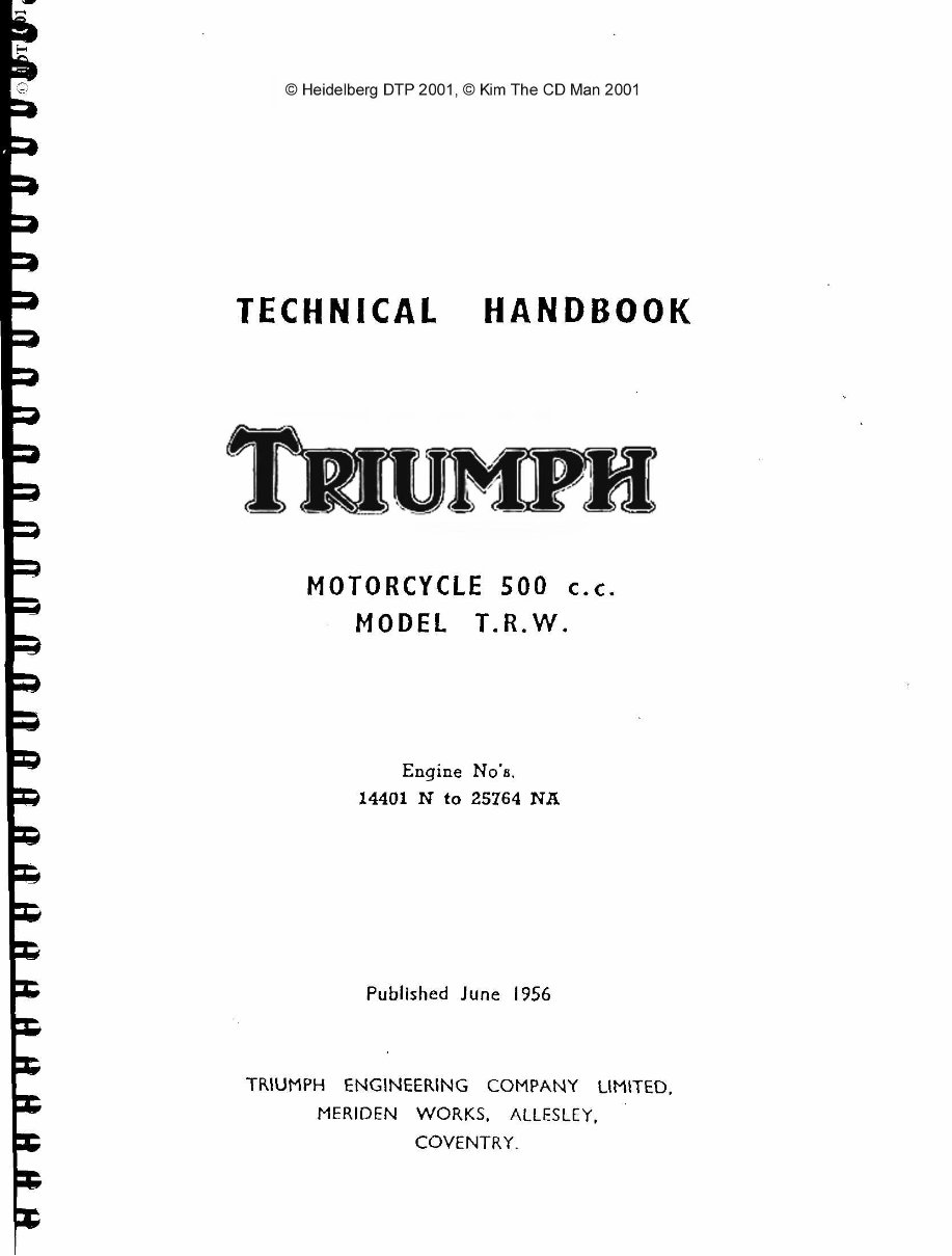 Triumph Motorcycle 1950-1964 TRW 500 Repair Srvc Manual