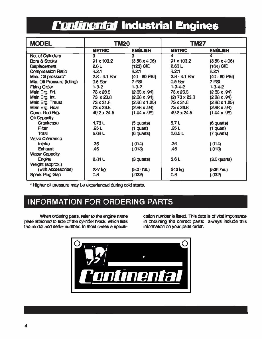 Continental TM20 TM27 Gasoline & LPG Engines TM Series Workshop Service Repair Manual # 1