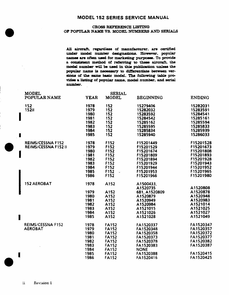 Cessna 152 Service maintenance manual D2064-1-13