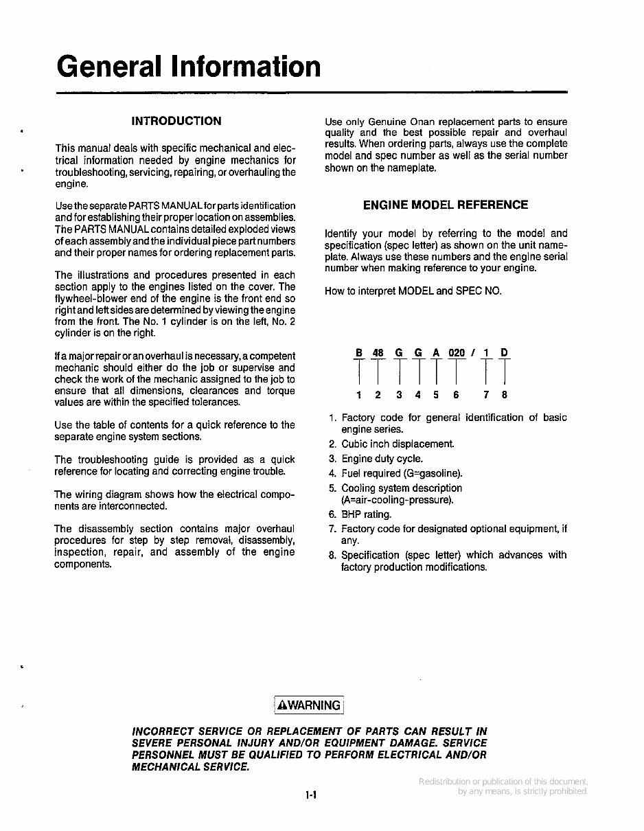 CUMMINS ONAN B43G B48G Series Engine Workshop Manual