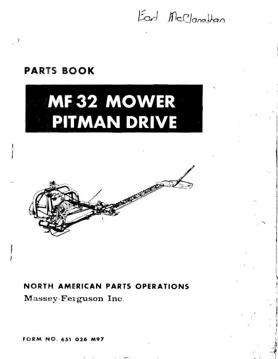 MASSEY FERGUSON MF 32 MOWER PITMAN DRIVE Parts Manual 651026M97