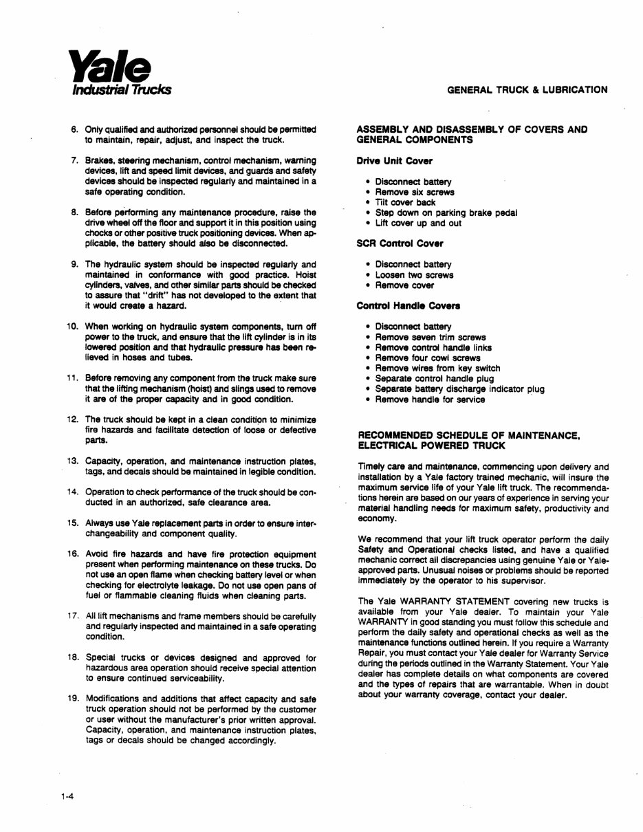 Yale Electric Forklift Truck: ESC020AB, ESC025AB, ESC030AB Workshop ...