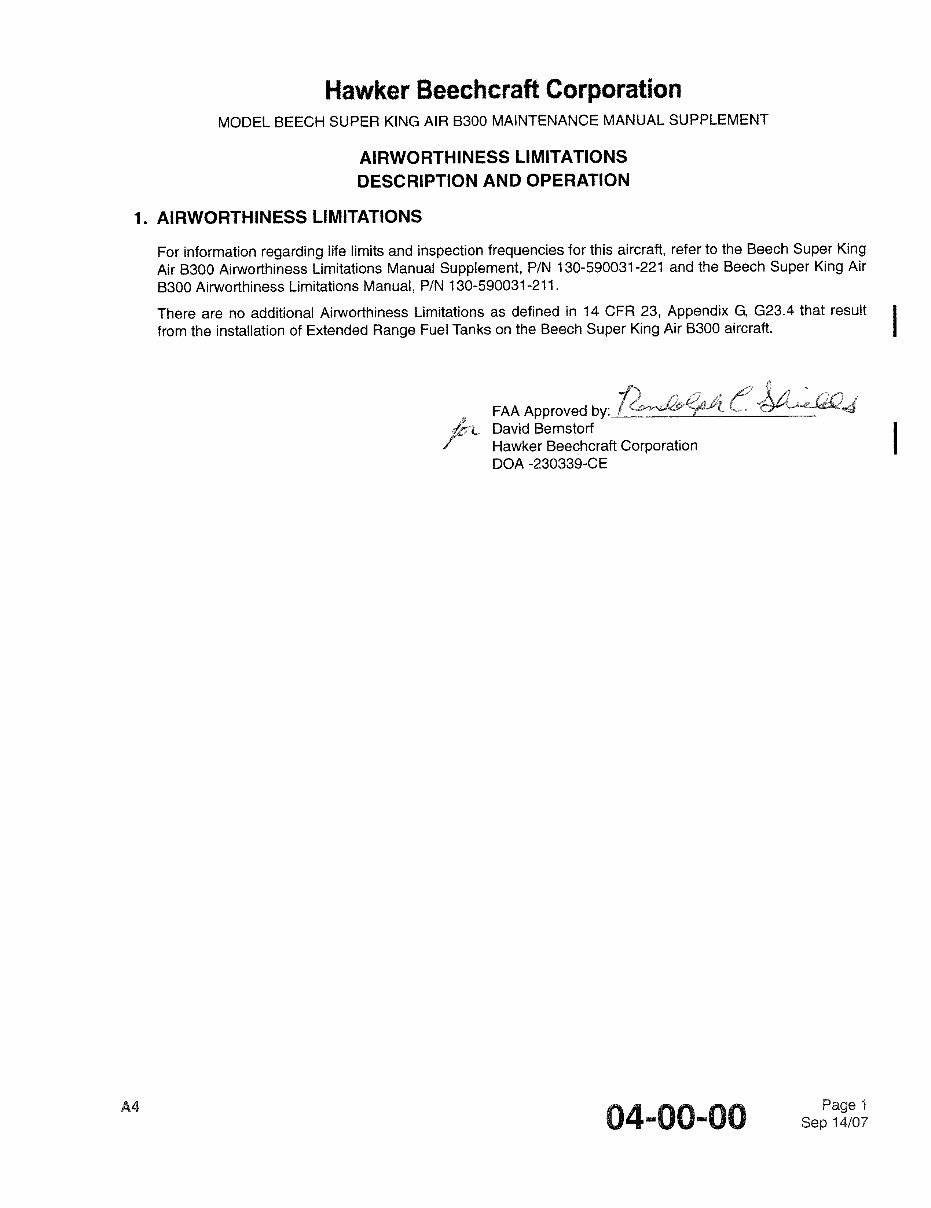 Beech Super King Air B300 Maintenance Manual, Illustrated P