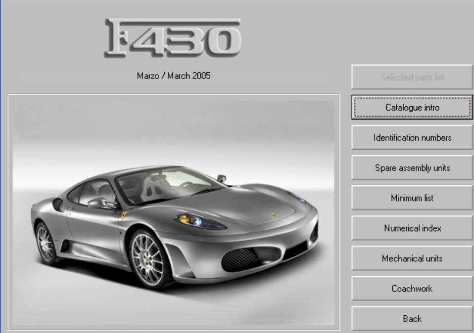 Ferrari F430 Cou Parts manual Catalogue Catalog with exploded views