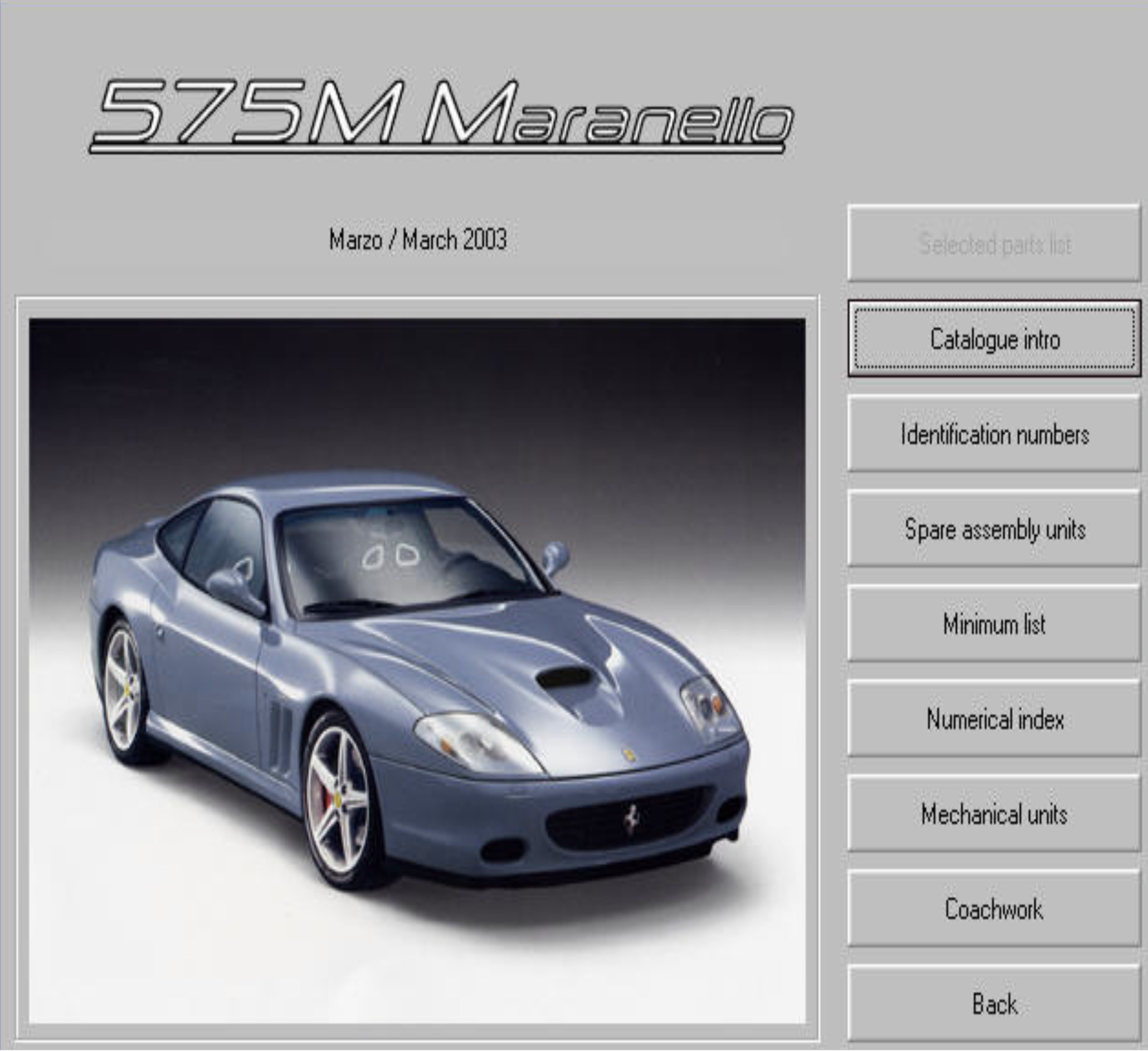 Ferrari 575M Parts Manual Catalogue Catalog with exploded views
