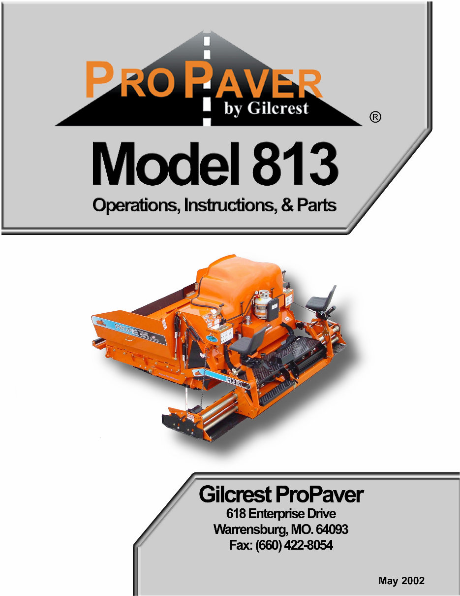 BOMAG PRO PAVER 813 Model GILCREST PROPAVER OPERATION, Instructions ...